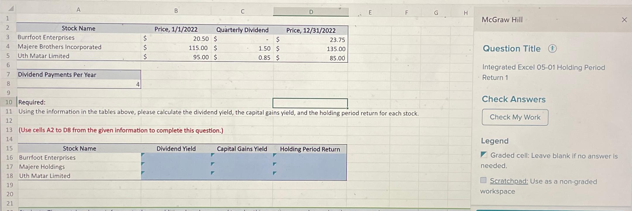 Solved Intergrated Excel 05-01 ﻿Holding Period Return 1 | Chegg.com