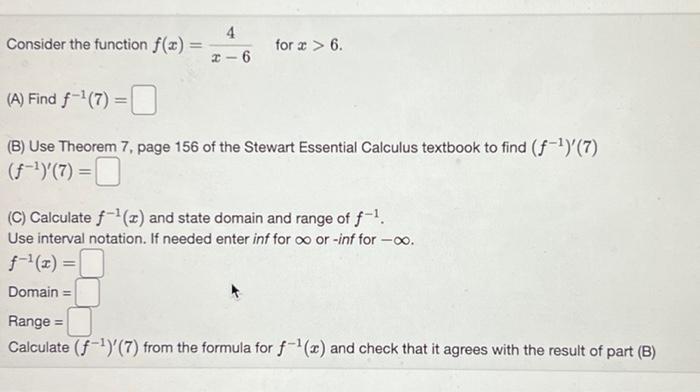 Solved Consider the function f(x)=√x -4. (A) Find f-¹(4) = | Chegg.com
