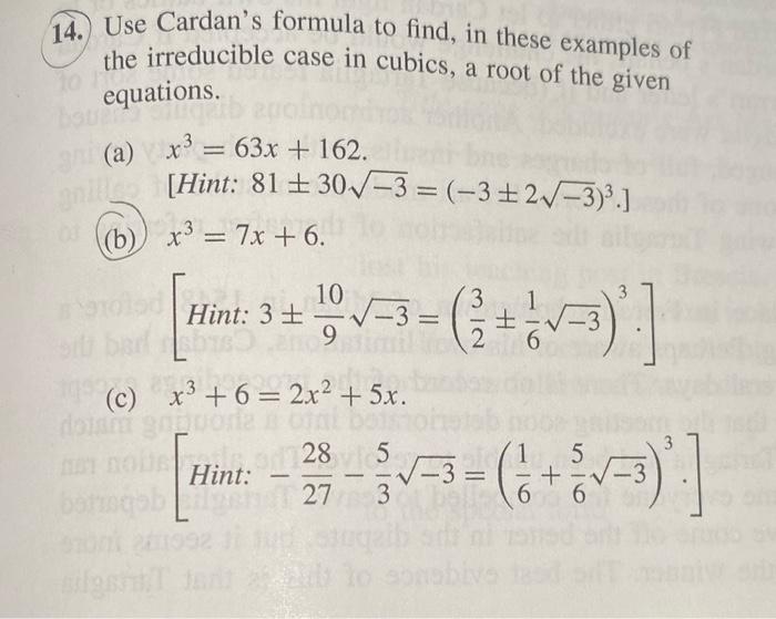 Solved 4. Use Cardan's formula to find, in these examples of | Chegg.com