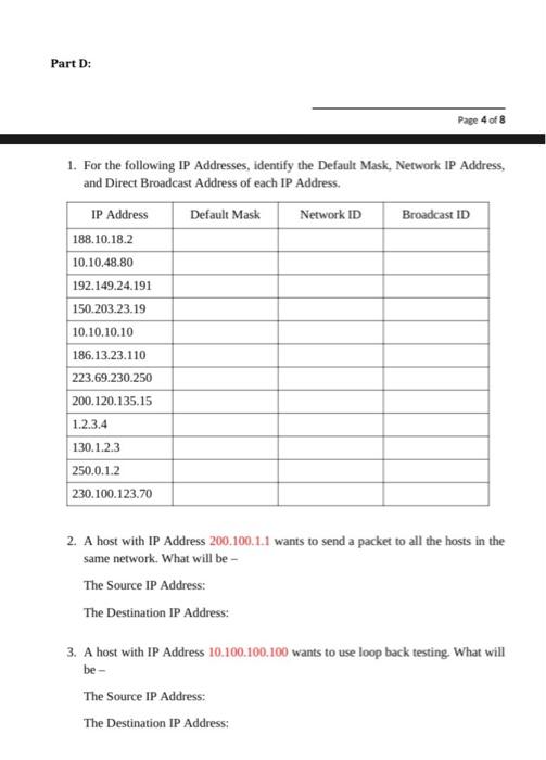 Solved Part A: 1. Change the following IP addresses from | Chegg.com