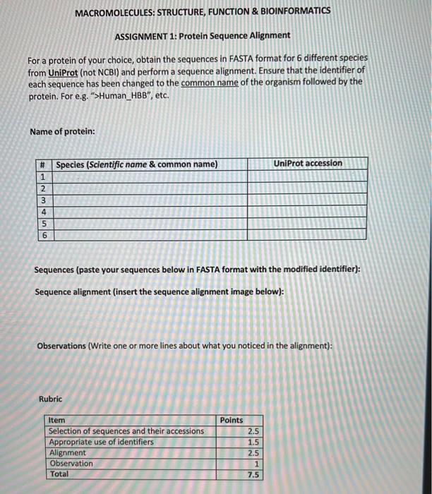Solved MACROMOLECULES: STRUCTURE, FUNCTION & BIOINFORMATICS | Chegg.com