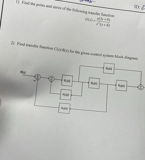 Find the poles and zeros of the following transfer | Chegg.com