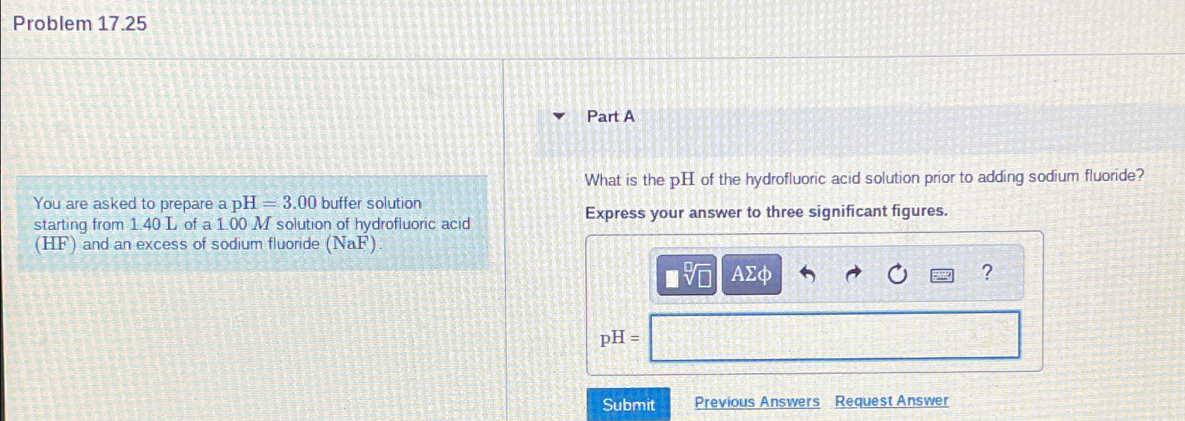 Solved Problem 17.25Part AYou are asked to prepare a pH=3.00 | Chegg.com