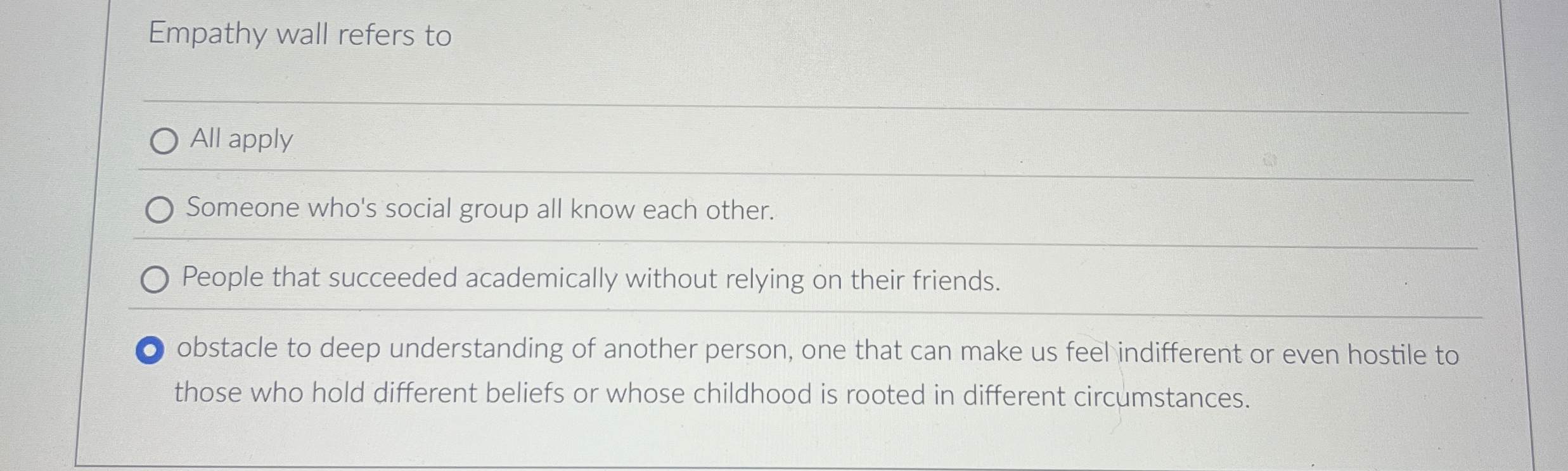 Solved Empathy wall refers toq,All applySomeone who's social | Chegg.com