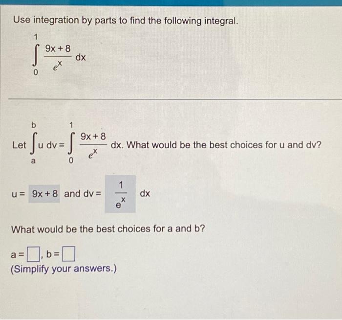 Solved Use integration by parts to find the following | Chegg.com