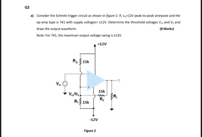 Solved Q2 a) Consider the Schmitt trigger circuit as shown | Chegg.com