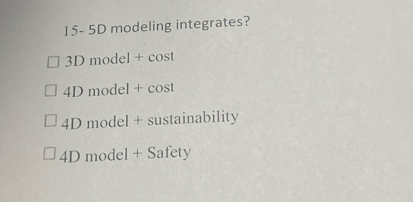 Solved 15-5D modeling integrates?3D ﻿model + ﻿cost4D ﻿model | Chegg.com