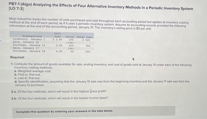 Solved PB7-1 (Algo) Analyzing the Effects of Four | Chegg.com
