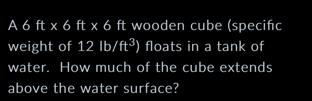 Solved A 6ft×6ft×6ft ﻿wooden cube (specific weight of | Chegg.com