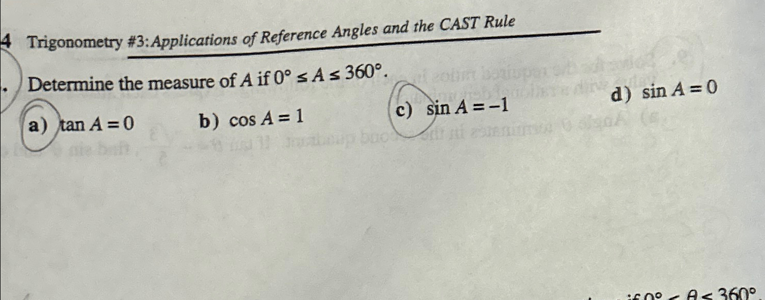 Solved 4 ﻿Trigonometry #3: Applications of Reference Angles | Chegg.com