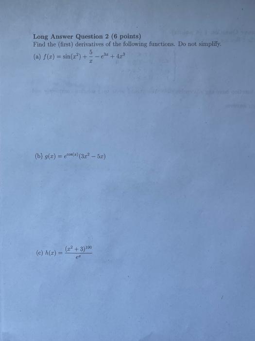 Solved Long Answer Question 2 (6 points) Find the (first) | Chegg.com