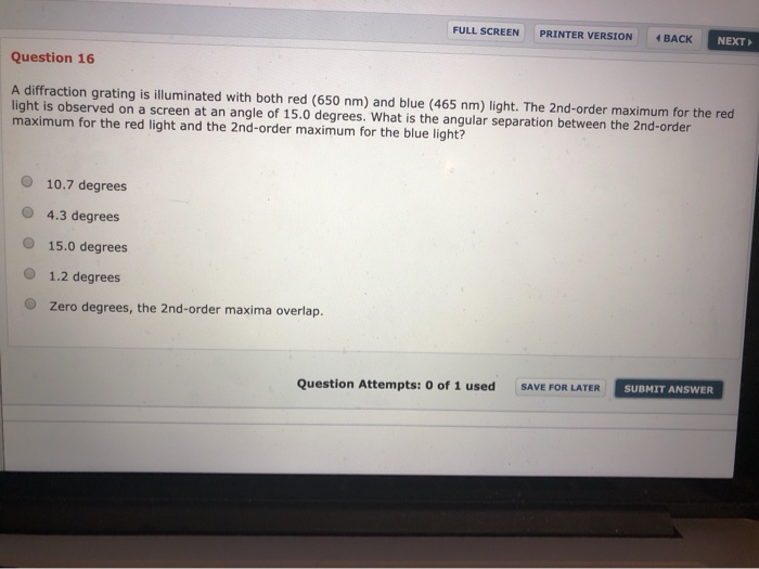 Solved FULL SCREEN PRINTER VERSION BACK NEXT Question 16 A | Chegg.com