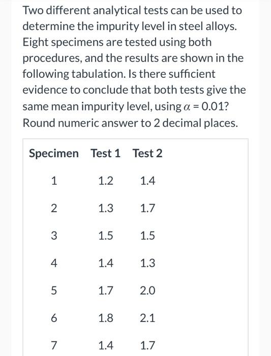 Solved Two different analytical tests can be used to | Chegg.com