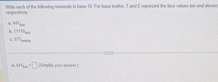 Solved Write each of the following numerals in base 10. For | Chegg.com