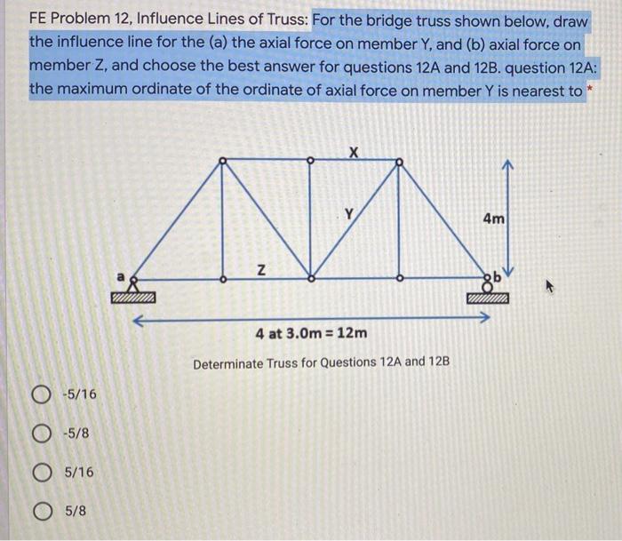 Solved FE Problem 12, Influence Lines of Truss: For the | Chegg.com