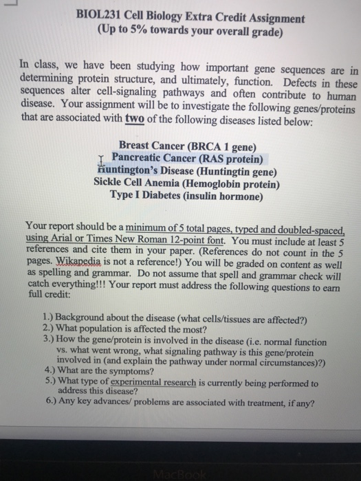BIOL231 Cell Biology Extra Credit Assignment (Up to | Chegg.com