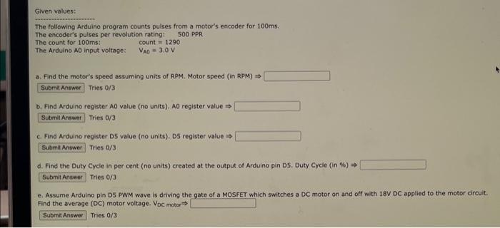 Solved Given Values The Following Arduino Program Counts 9970