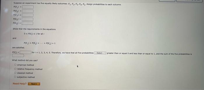 Solved Suppose an experiment has five equally likey | Chegg.com