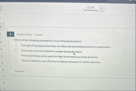 Solved 21:26Time Remaining8Multiple Choice 5 ﻿pointsWhich of | Chegg.com