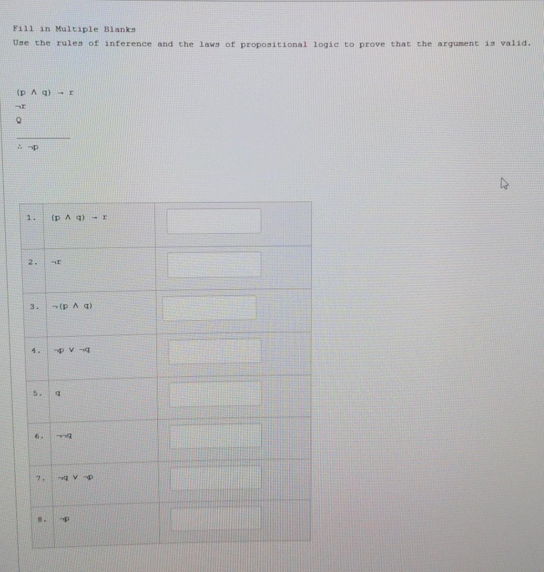 Solved Fill in Multiple Blanks Use the rules of inference | Chegg.com