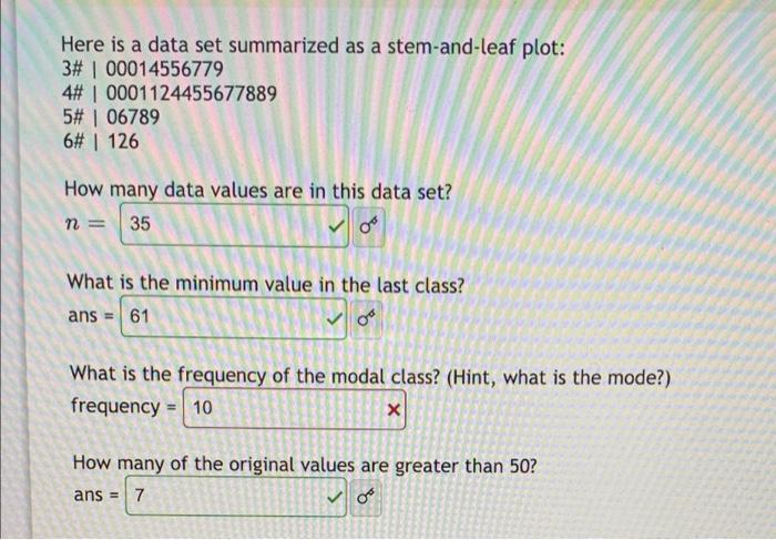Solved Here is a data set summarized as a stem-and-leaf | Chegg.com