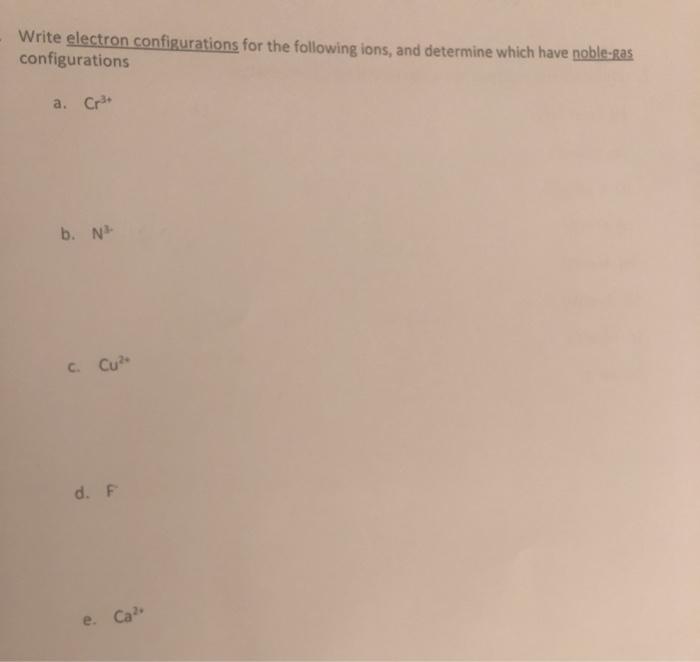 Solved Write electron configurations for the following ions, | Chegg.com
