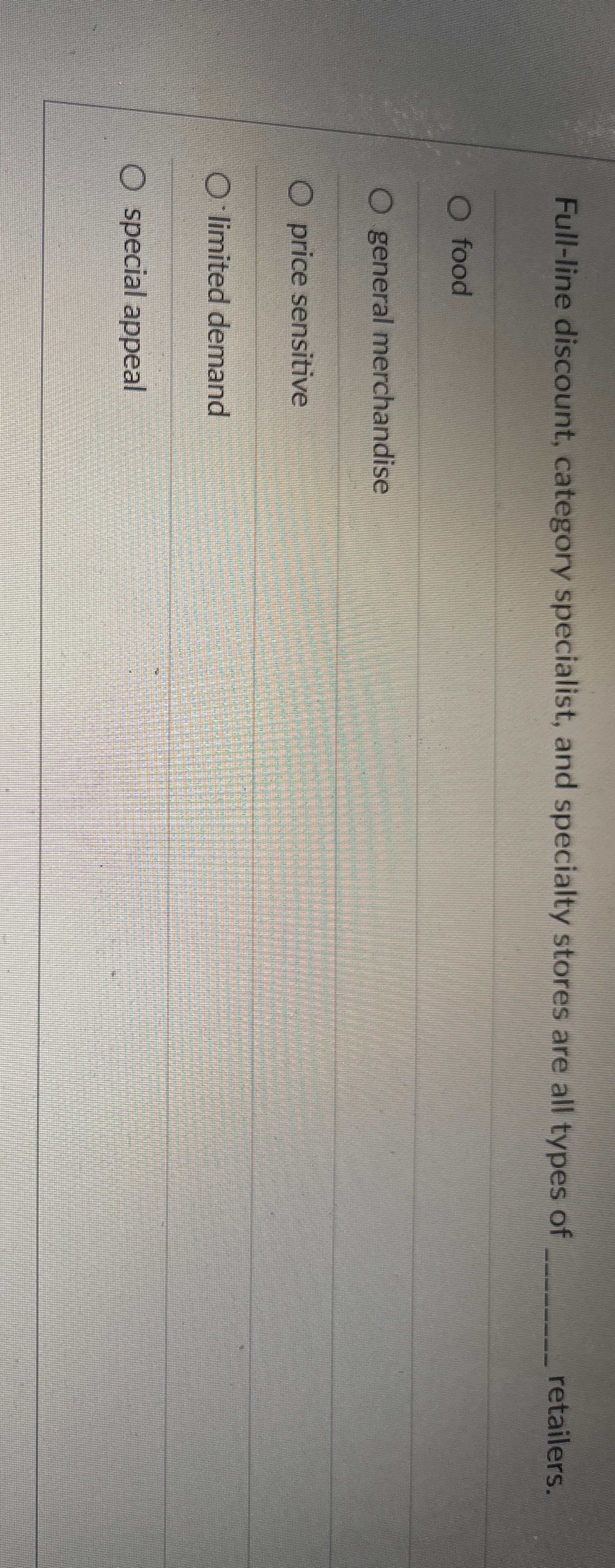 Solved Full-line discount, category specialist, and | Chegg.com