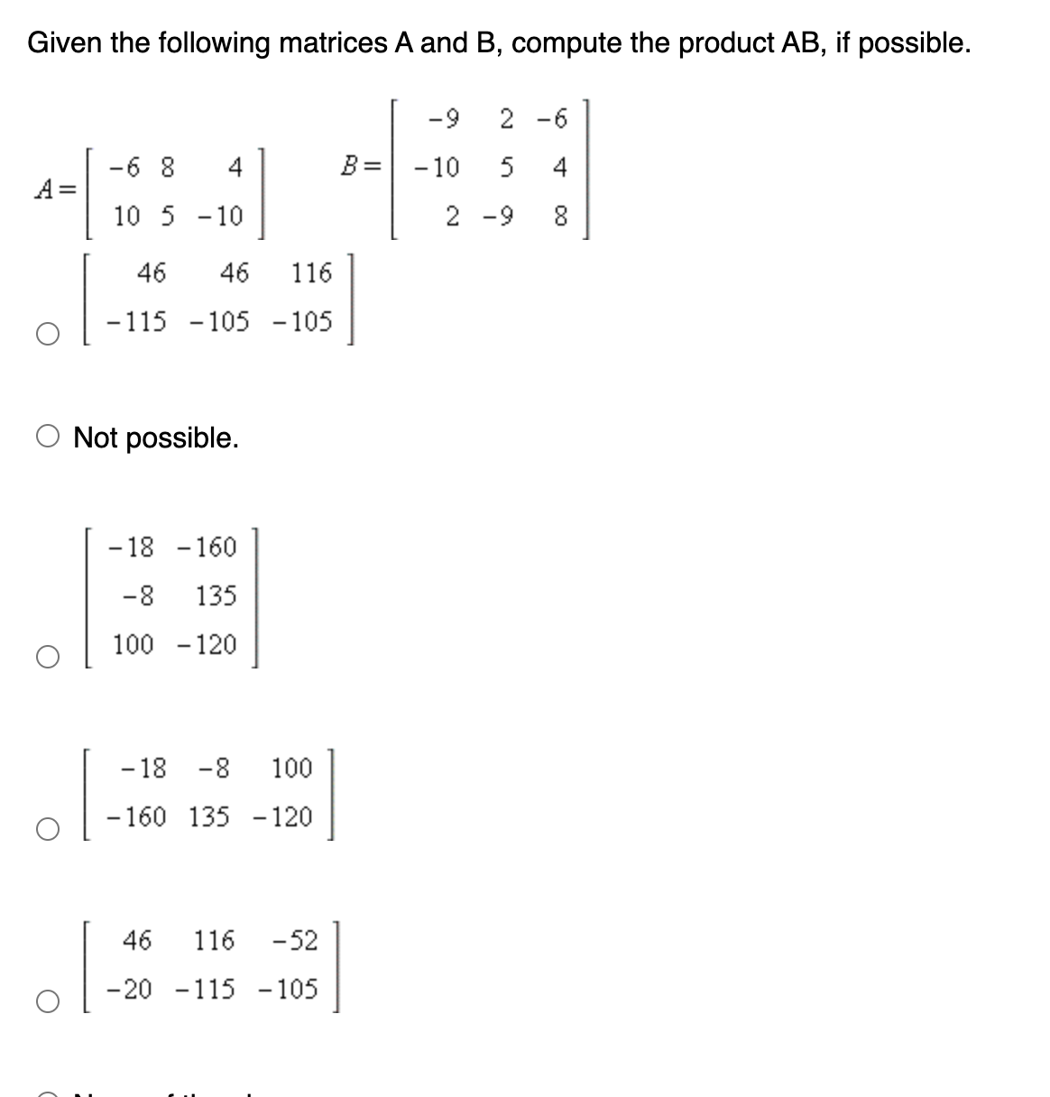 Solved Given the following matrices A and B, ﻿compute the | Chegg.com