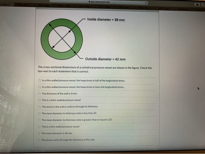 Solved psu. Instructure.com Inside diameter = 38 mm - | Chegg.com