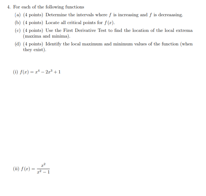 Solved For each of the following functions(a) (4 ﻿points) | Chegg.com