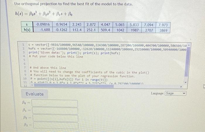 Solved Use orthogonal projection to find the best fit of the | Chegg.com
