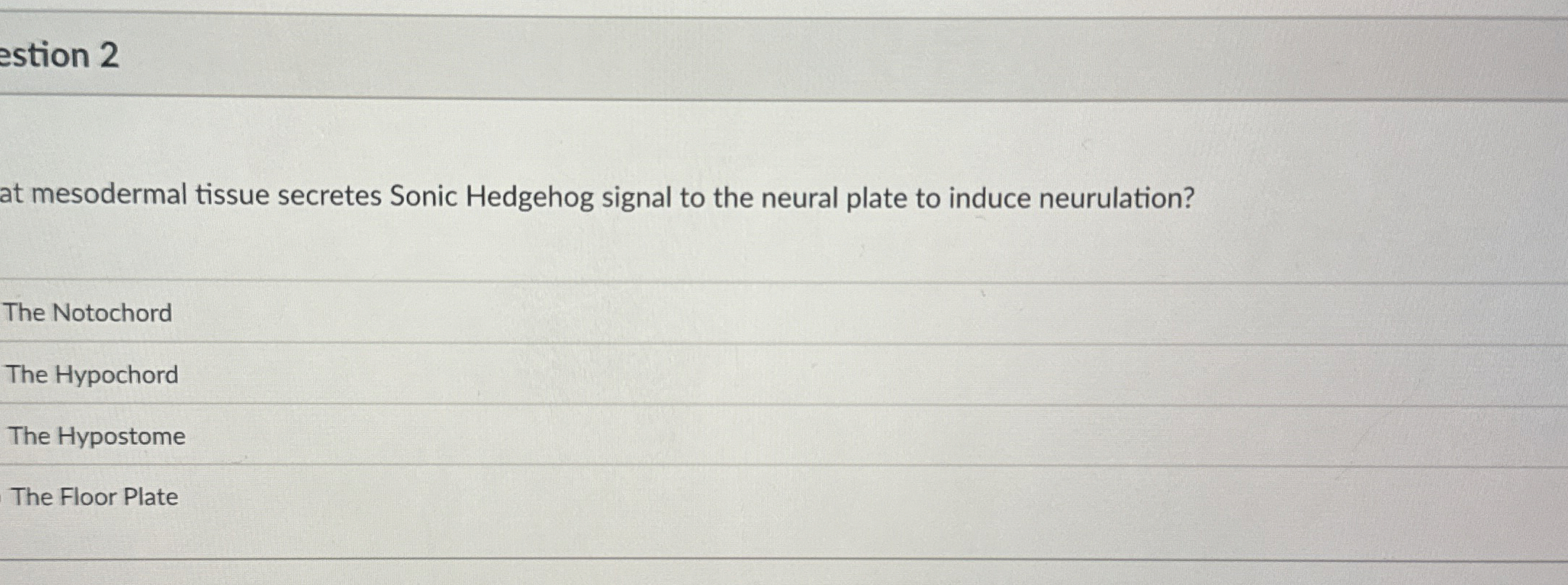 Solved estion 2at mesodermal tissue secretes Sonic Hedgehog | Chegg.com
