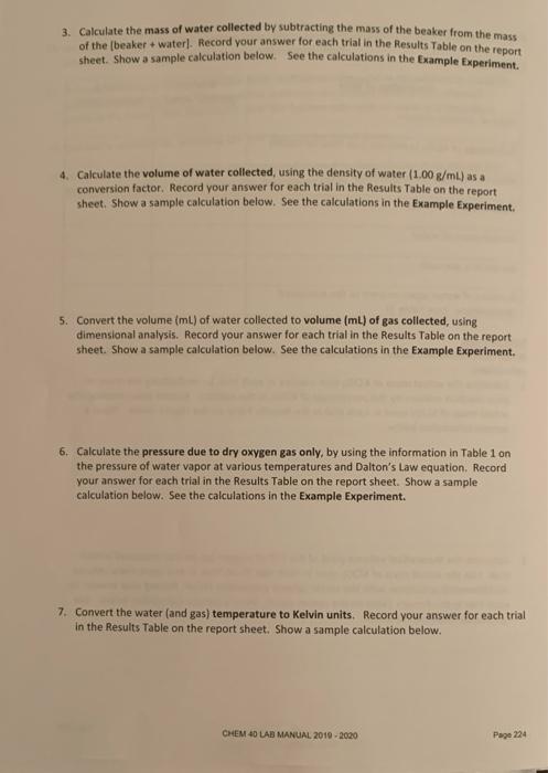 Solved 3. Calculate the mass of water collected by | Chegg.com