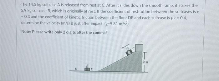 Solved The 14,5 kg suitcase A is released from rest at C. | Chegg.com