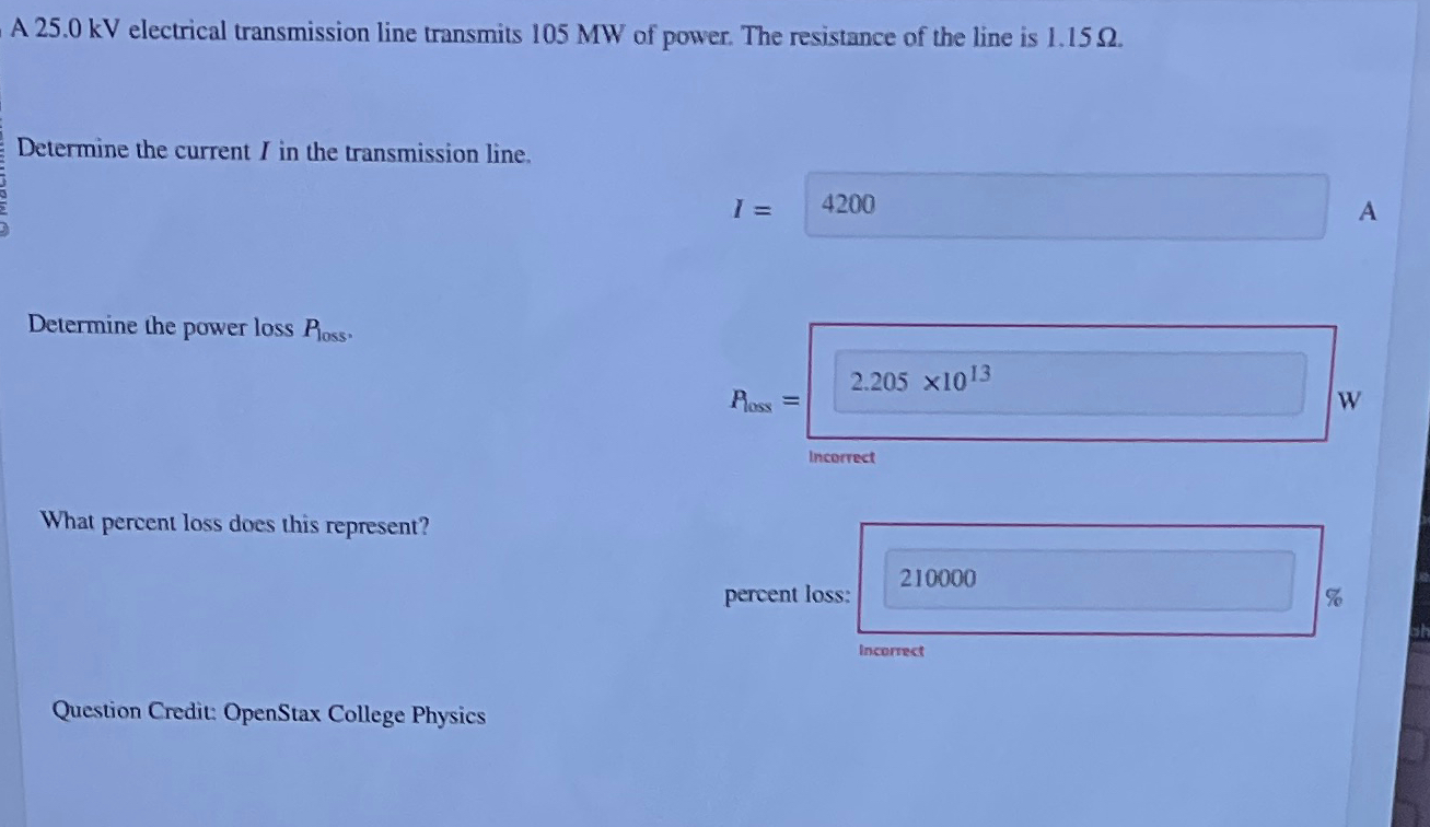 Solved A 25.0kV ﻿electrical transmission line transmits | Chegg.com