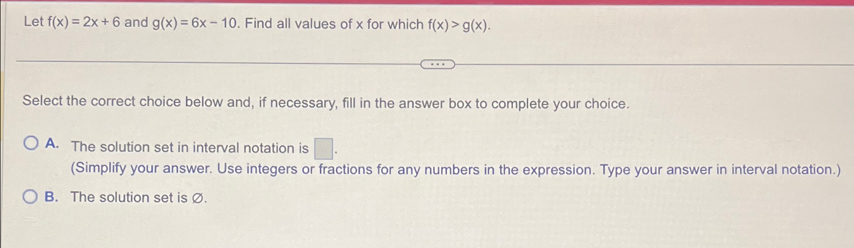 Solved Let F X 2x 6 ﻿and G X 6x 10 ﻿find All Values Of X