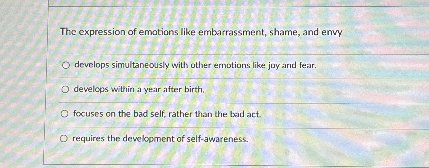 Solved The Expression Of Emotions Like Embarrassment Shame Chegg