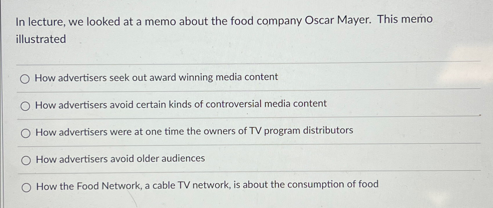 Solved In lecture, we looked at a memo about the food | Chegg.com