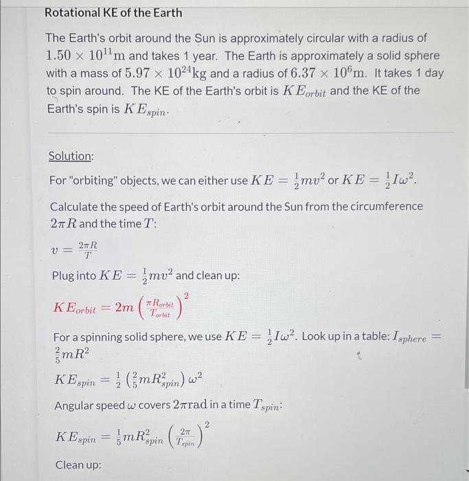 Solved Rotational KE of the Earth The Earth's orbit around | Chegg.com
