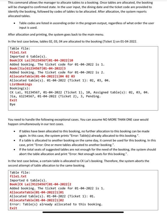 Solved you are going to build a table booking system for a | Chegg.com