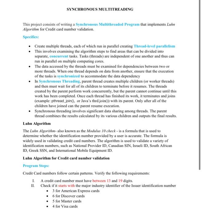 Solved SYNCHRONOUS MULTITREADING This project consists of | Chegg.com