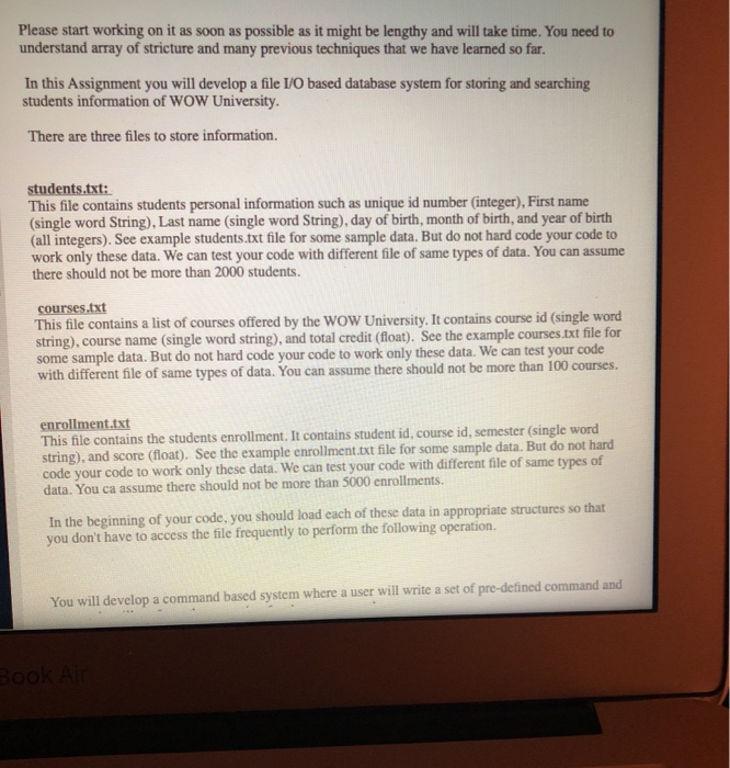 Please start working on it as soon as possible as it | Chegg.com