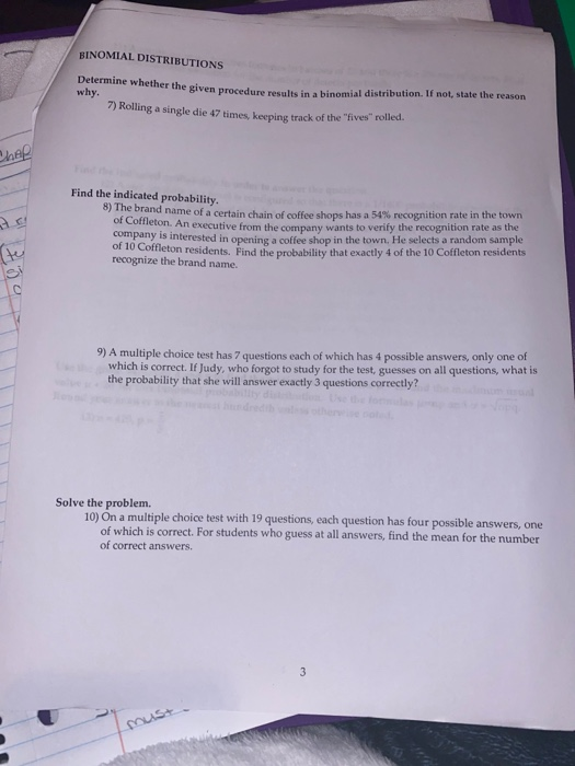 Solved BINOMIAL DISTRIBUTIONS Determine whether the given | Chegg.com