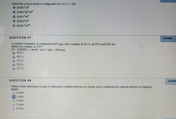 Solved Select the correct electron configuration for Cu (Z = | Chegg.com