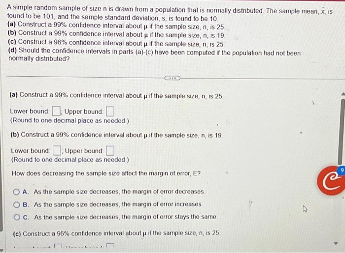 Solved A simple random sample of size n is drawn from a | Chegg.com