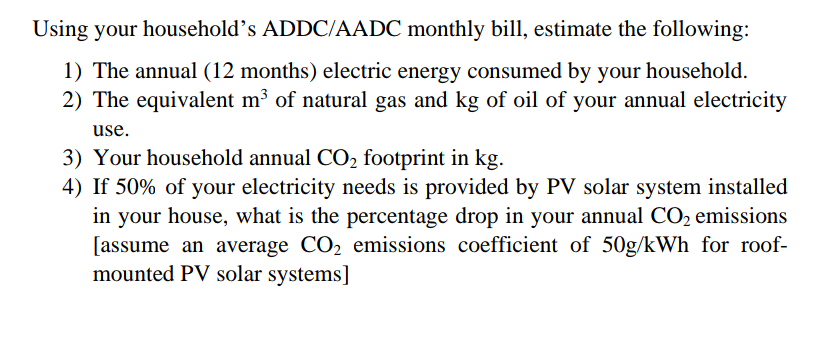 Solved Using your household's ADDC/AADC monthly bill, | Chegg.com