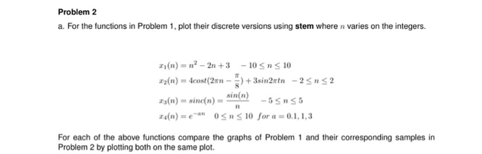 Solved Problem 2 a. For the functions in Problem 1, plot | Chegg.com