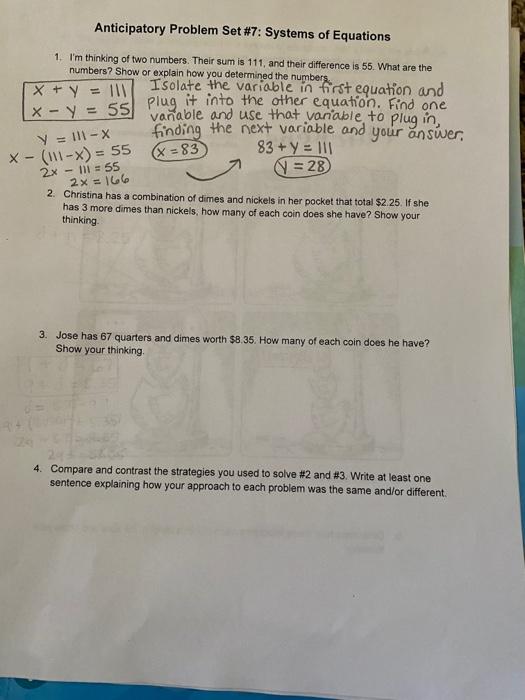 Solved Anticipatory Problem Set #7: Systems of Equations 1. | Chegg.com