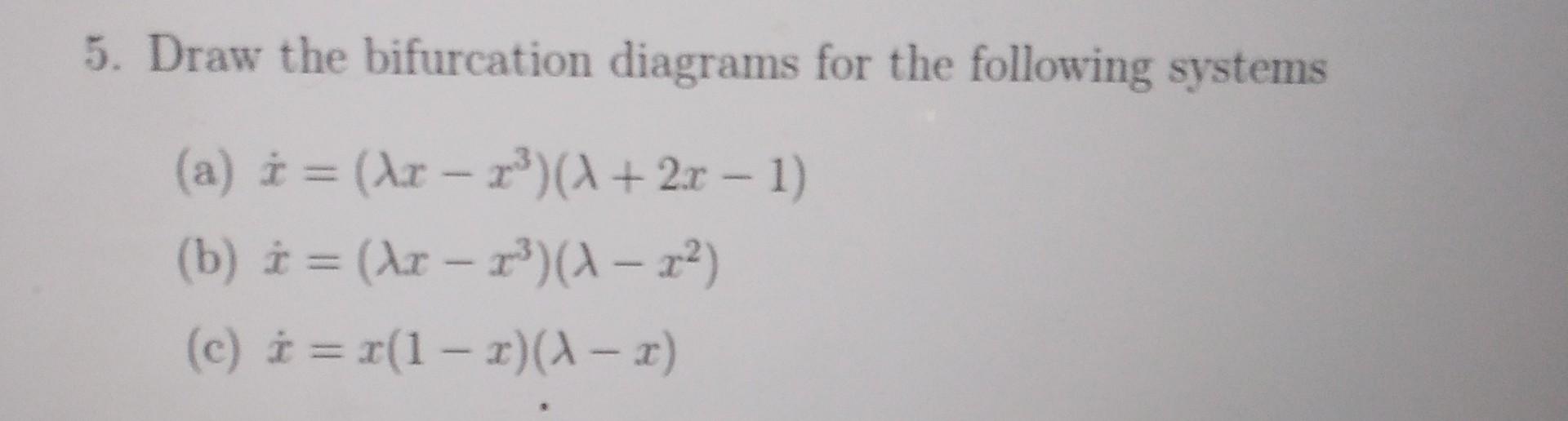 Solved 5. Draw the bifurcation diagrams for the following | Chegg.com