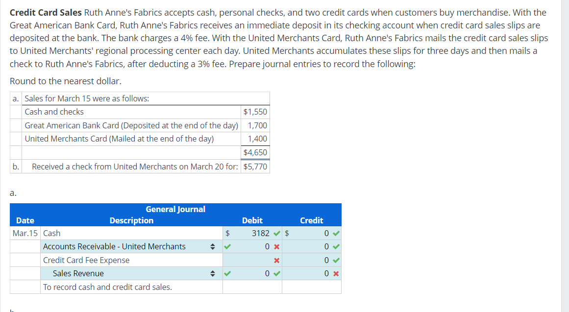Solved Credit Card Sales Ruth Anne's Fabrics accepts cash, | Chegg.com